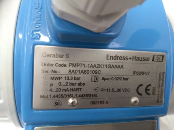 Pressure transmitter Cerabar S, PMP71-1AA2K11GAAAA, Endress und Hauser ...