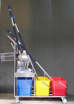 Micronova Cleanroom Mop Cart Triple Bucket Vileda Roll-O-Matic 6326 in ...