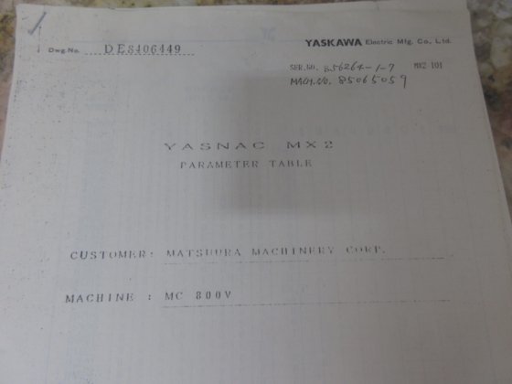 MATSUURA MC-800V CNC VERTICAL MILL PARAMETERS YASNAC PARAMETER TABLE ...