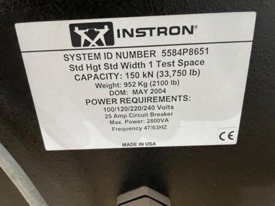 30K (150kN) Instron 5584 12815-01 in Warren, MI, USA