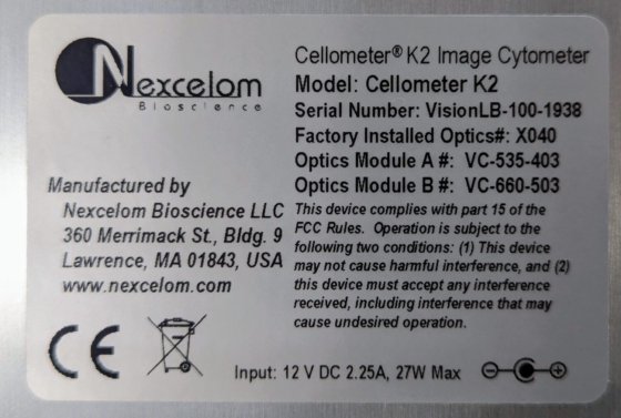 Nexcelom Biosciences Cellometer K2 Image Cytometer in Frederick, MD, USA