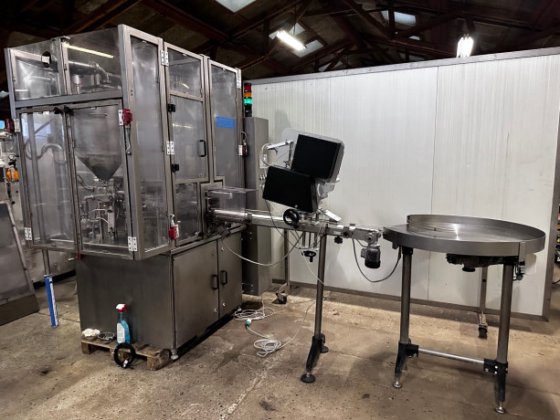 TREPKO 211KSP cup filler w/ wafer welder, lid applicator/presser, label ...