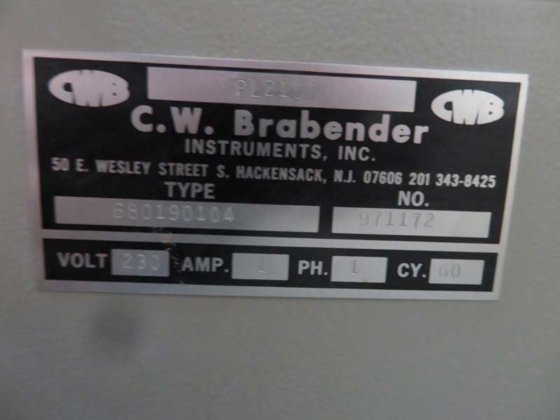 BRABENDER PL2100 PLASTICORDER RHEOMETER SYSTEM 17719 in Elk Grove ...