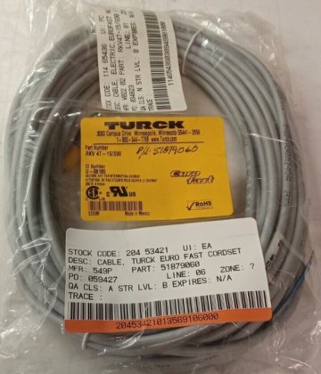 NEW TURCK M12 EUROFAST CORD 5 PIN FEMALE 300 V RKV-4T-15/S90 in Camden ...