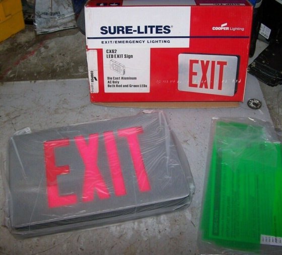 NEW COOPER SURE-LITES CX62 LED EXIT SIGN DIE CAST ALUMINUM DOUBLE SIDED ...