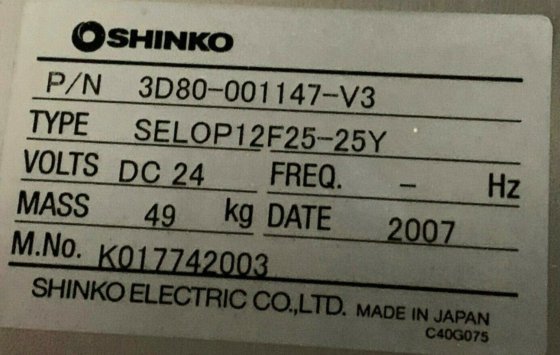Shinko 3D80-001147-V3 SELOP12F25-25Y Load Port Untested in Hollister ...