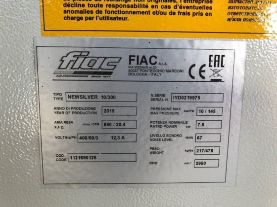 2022 Fiac New Silver 10 / 300 Silent 7.5 kW 860 L / min 10 bar Electric ...