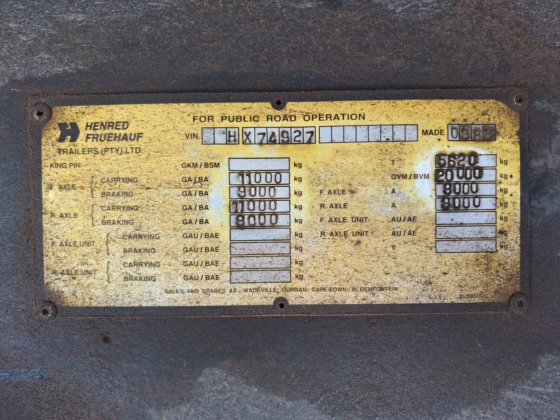 1988 Henred Drawbar Trailer in Memel, South Africa