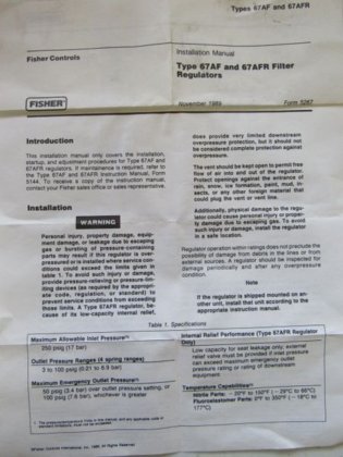 Fisher Controls Filter Regulator 67AFR/226 - NIB in Fargo, ND, USA