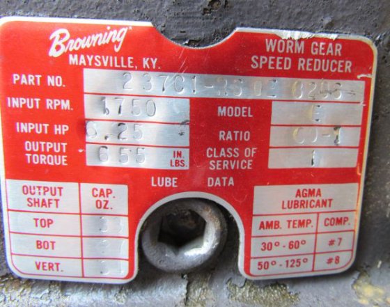 Browning 60:1 Ratio, Model E Worm Gear Speed Reducer in Fargo, ND, USA