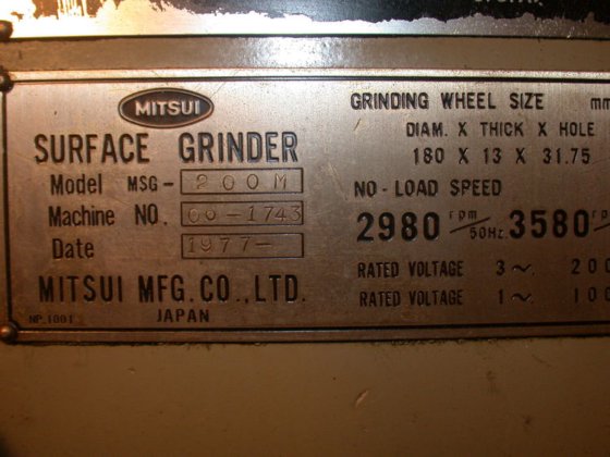 1977 MITSUI MSG-200M Surface Grinder in Elk Grove Village, IL, USA