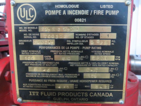 ITT Fluid Products Fire Pump Assembly 100GPM 50 psi 3500RPM 1-Stage in ...