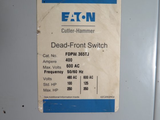 Eaton Cutler Hammer FDPW365TJ Dead-Front Panel Switch W/ Lock NO KEY in ...