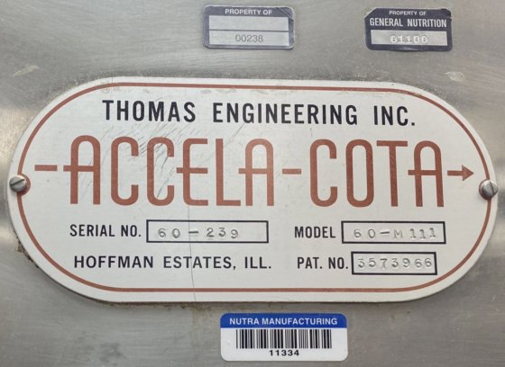 THOMAS ENGINEERING ACCELA-COTA 60-M111 60" TABLET COATING SYSTEM in ...
