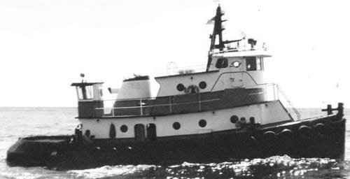 1982 3000 HP Ocean Going Model Bow Tug in Gulf of Mexico
