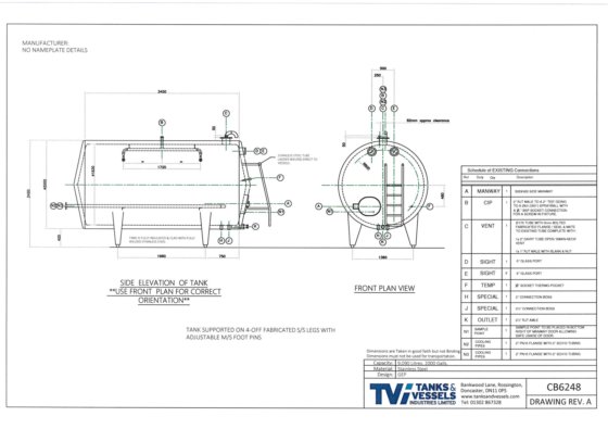 9090 Litres / 2000 Gallon Horizontal Stainless Steel tank / vessel with ...