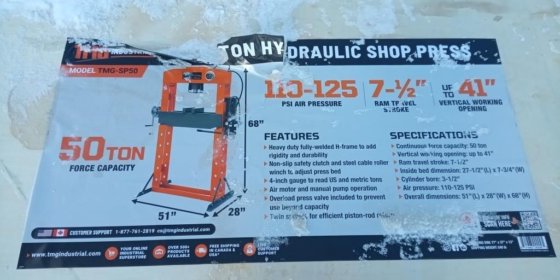 TMG 50 Ton Hydraulic Shop Press in Puslinch, Ontario, Canada