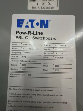 Eaton 3000 Amp 3phase 4wire 3R NEW Switchboard Main Lug 2 Sections in ...