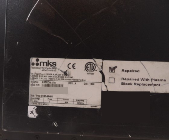 ASTRON e/ex MKS Instruments AX7685-89 RPS Plasma Source ASTeX 718 Hours ...