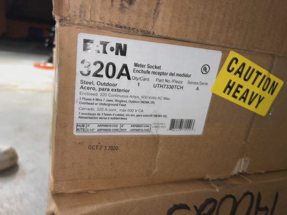 Eaton UTH7330TCH Meter Socket 400A/320A 240V 480V 3PH 4W 7 Jaw Ringless ...