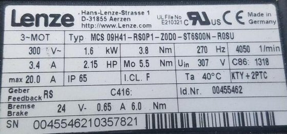 LENZE MCS 09H41-RS0P1-Z0D0-ST6S00N-R0SU/LENZE GST05-1S VBR 09HC41 in ...