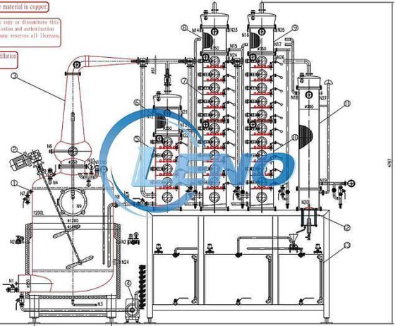 LENO 1200L Commercial Still Copper Distillation Column Distillery in China