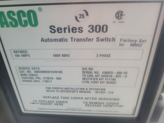 ASCO 104A ATS Automatic Transfer Switch 3 Phase-56088 in Shippensburg ...