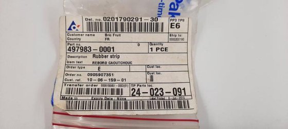 Tetra Pak Spare Parts Rubber strip No.497983-0001 in Warsaw, Poland