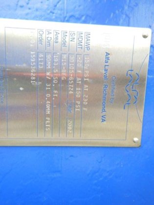 2002 193.5 Sq. Ft. Alfa Laval Model M15-BFG Plate Heat Exchanger in ...