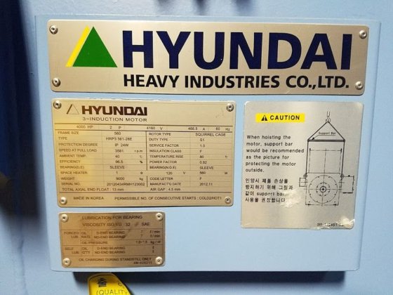 4000 HP HYUNDAI ELECTRIC MOTOR 3600 RPM FRAME 560 WPII 4160 VOLTS NEW ...