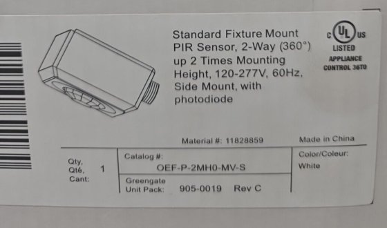Cooper Metalux OEF-P-2MH0-MV-S 120V Sensor 360° (BIN414) in Duncan, SC, USA