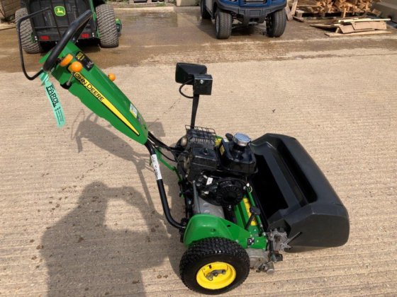 John Deere 260SL pedestrian Tees mower in Thame, England, United Kingdom