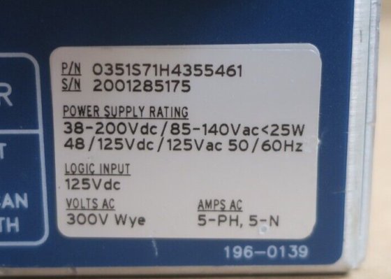 Schweitzer SEL-351S Relay Meter Control Fault Locator 0351S71H4355461 ...