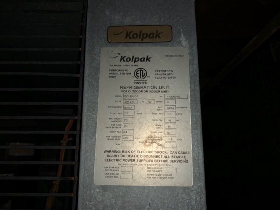 Kolpak Cooler Refrigeration Unit Model: PC149MOP in Tuscaloosa, AL, USA