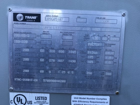Trane Model RTAC (150) Ton Chiller in Harvey, LA, USA