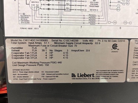 Liebert 30 Ton Cw114d Downflow Chilled Water 10 Crah 460v Air Conditioner In Shippensburg Pa Usa