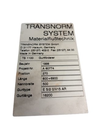 Transnorm incline belt incline belt conveyor belt conveyor belt GF 7750 ...