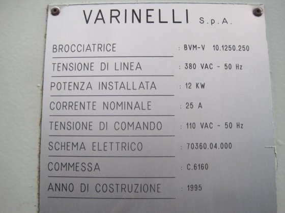 1995 VARINELLI BVM - V 10.1250.250 Vertical internal broaching machine ...