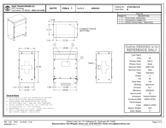 NEW MGM 45kva Transformer 3 Phase 240V-208V/120V Delta WYE 220v 230v in ...