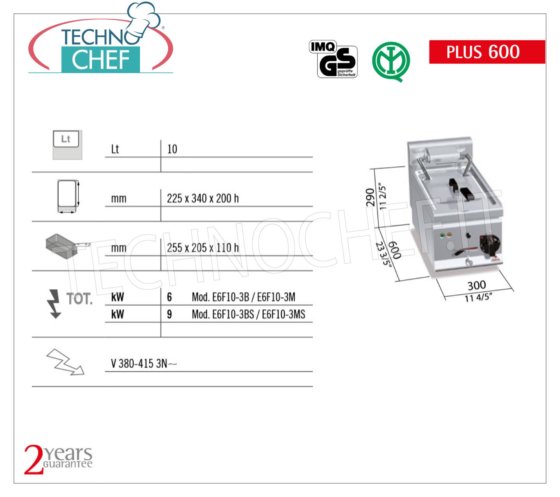 Technochef - ELECTRIC COUNTERTOP FRYER, 1 TANK of lt.10, Mod.E6F10-3B ...
