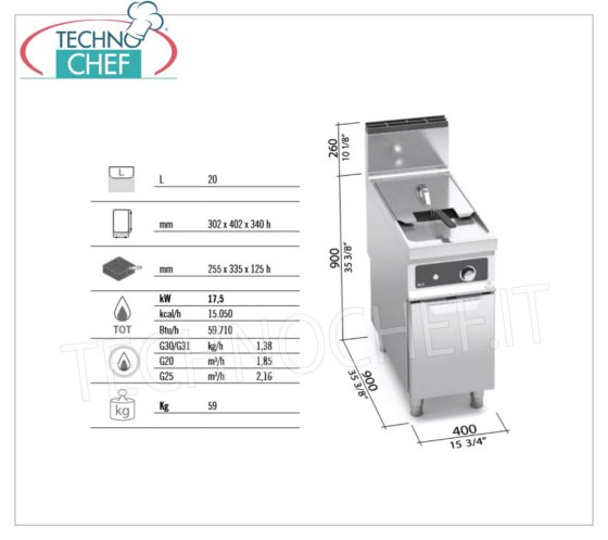TECHNOCHEF - GAS FRYER on CABINET, 1 TANK of lt. 20, Bflex Electronic ...