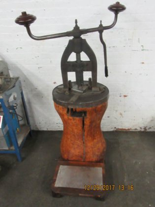 Antique Rare Hand Operated Screw/Fly Press with Round Wood Base Circa ...