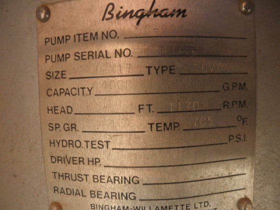 Sulzer Bingham 12x12x17 CVA Vertical Single-Stage Centrifugal Pump ...