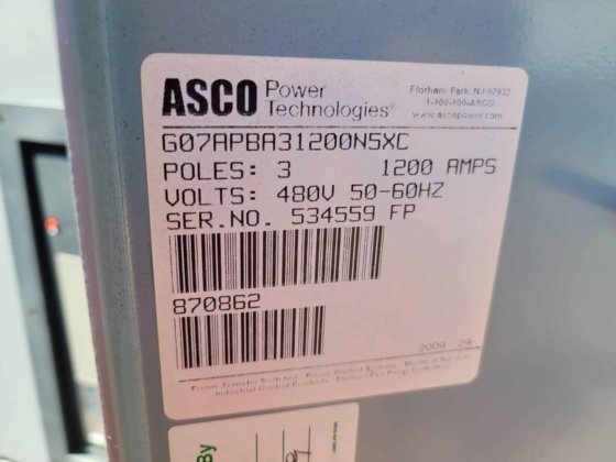 1200 Amp ASCO Deadfront Switchboard Bypass Isolation Transfer Switch in ...