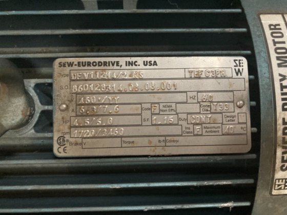 SEW Eurodrive Motor & Gear Box / 4.5-5 HP / 1740 RPM / 460 V / 3 Ph ...
