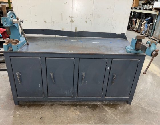 STRONGHOLD INDUSTRIAL WORK BENCH 4 DOOR W/ REED VISE 204R W/ JET PRESS ...