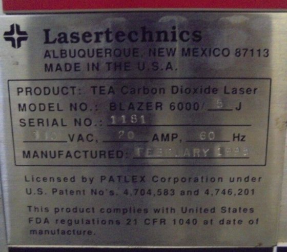 LASERTECHNICS BLASER 6000/5J TEA CARBON DIOXIDE LASER CODING MACHINE ...