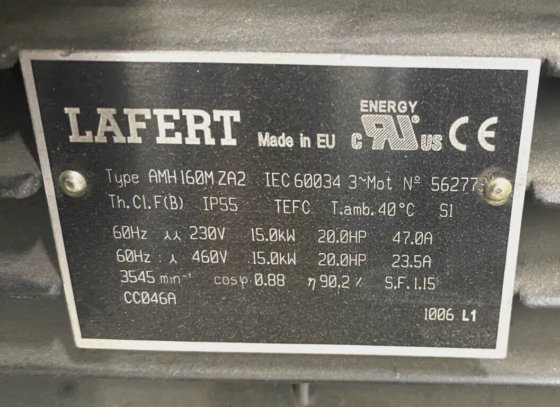 LAFERT GENERAL PURPOSE MOTOR AMHI160MZA2 3 PHASE in Coffeyville, KS, USA