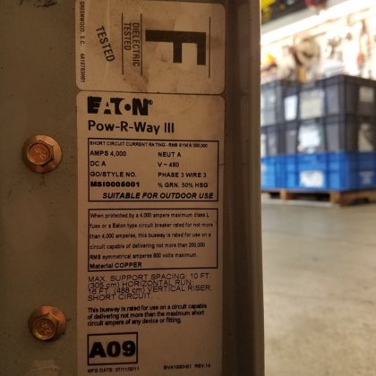 Eaton Pow-R-Way 3, 4000AMP Corner Joint Busway 480V 3PH 3 Wire BVD1082 ...