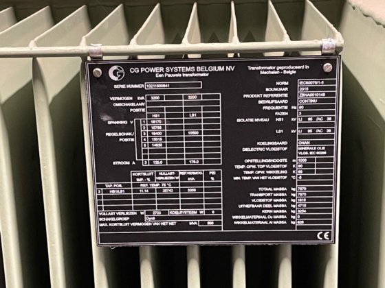 2015 3200 kVA 15 kV / 10 kV Volt CG Power transformator in Rotterdam ...